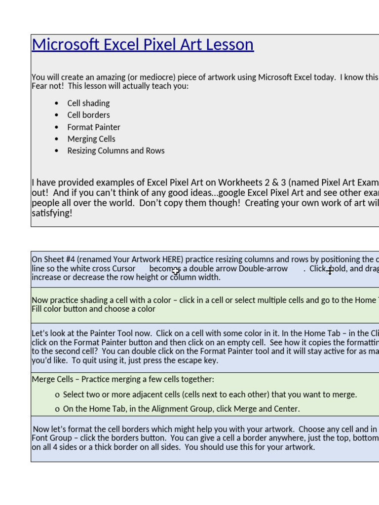 01 Excel Pixel Art Lesson | PDF | Art