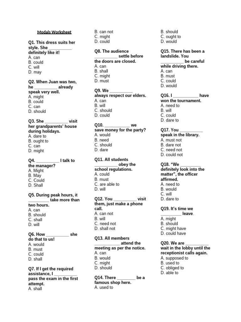 Modals Worksheet | PDF