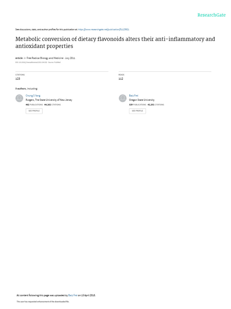 Metabolic Conversion of Dietary Flavonoids Alters | PDF | Flavonoid | Elisa