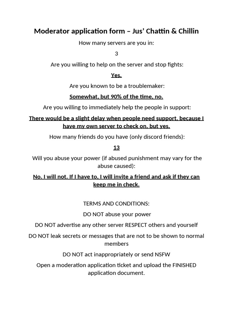 Moderator Application Form-2 | PDF