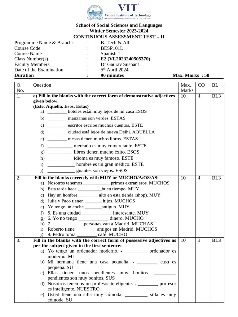 Winsem2023-24 Besp101l TH VL2023240505370 Cat-2-Qp - Key | PDF