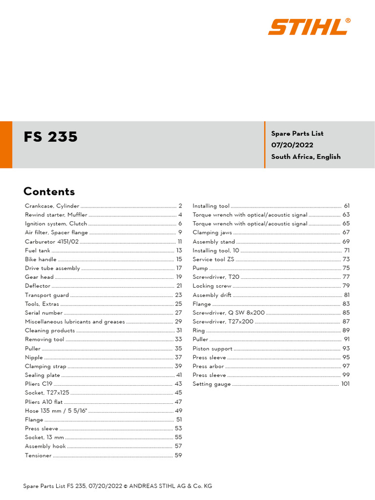 Parts List & Diagram FS235 STIHL | PDF | Carburetor | Engines