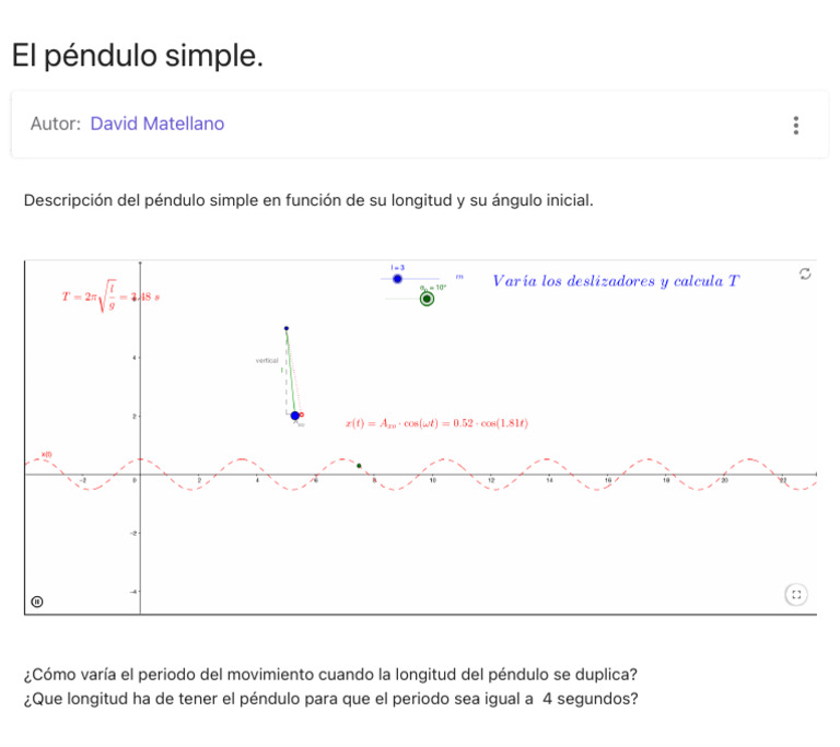 El Péndulo Simple. - GeoGebra | PDF