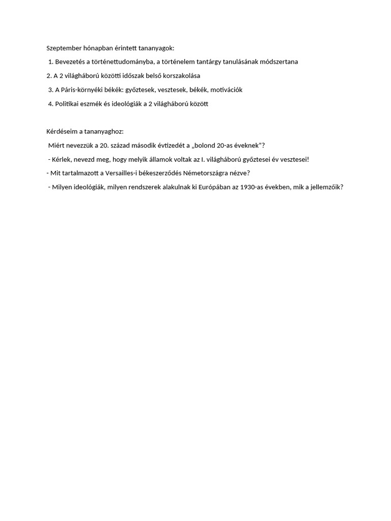 Szeptember Honap Tortenelem 8 Oszt | PDF