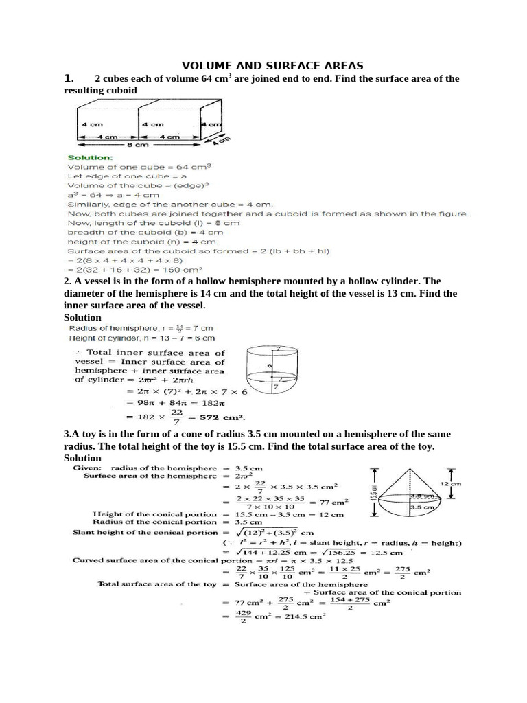 SURFACE AREA AND VOLUME SHORT ANSWER QUESTIONS -2 | PDF | Sphere | Area