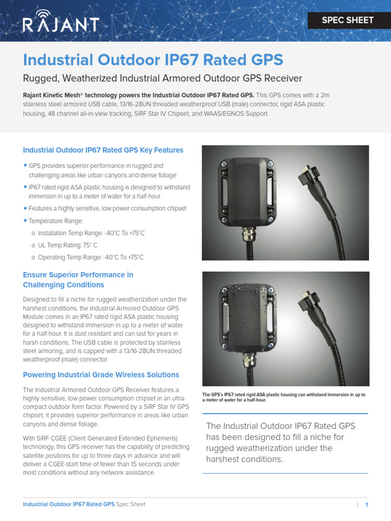 Rugged IP67 GPS Receiver Spec Sheet | PDF | Global Positioning System | Usb
