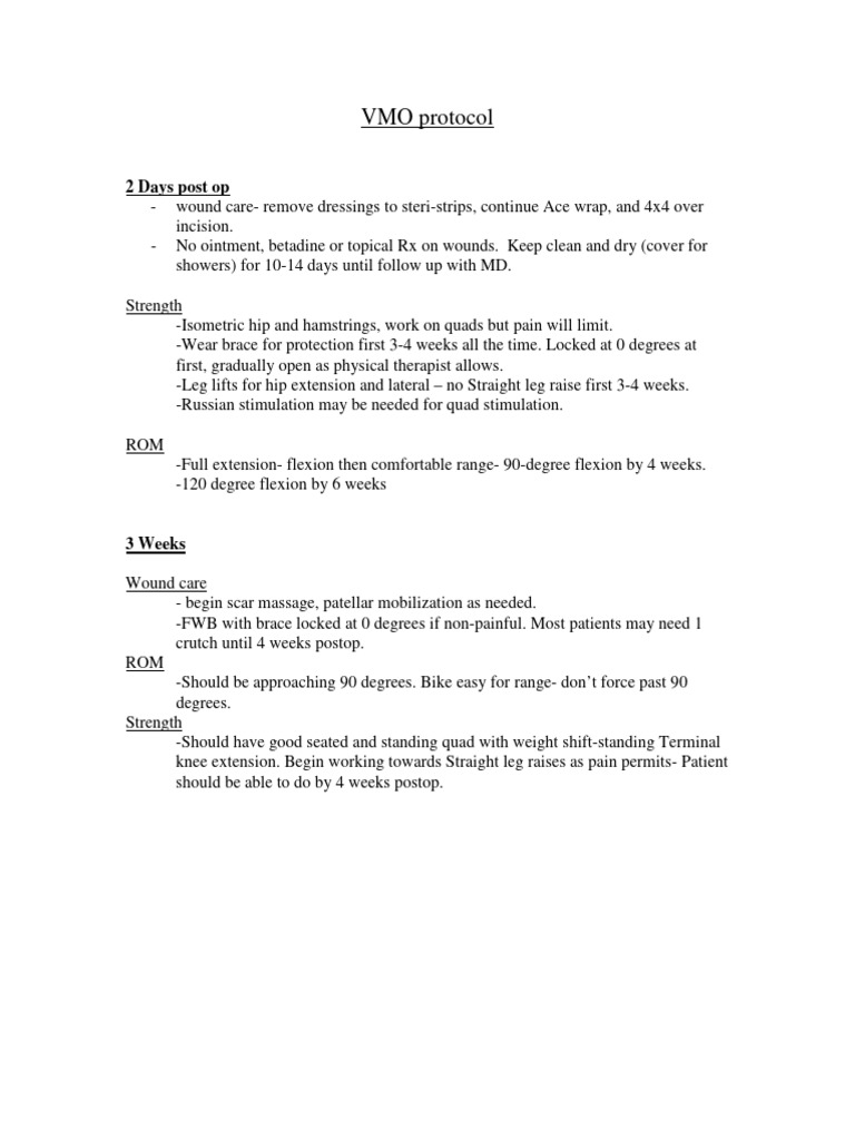 VMO Protocol: 2 Days Post Op | PDF