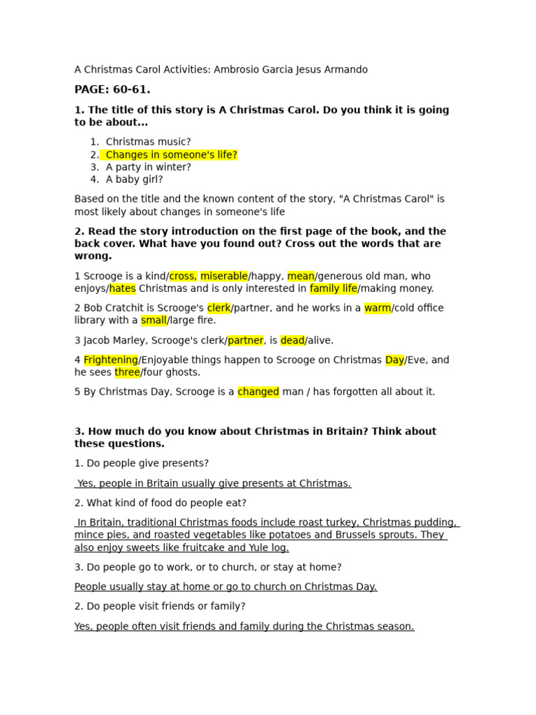 A Christmas Carol Activities | PDF | Ebenezer Scrooge | A Christmas Carol