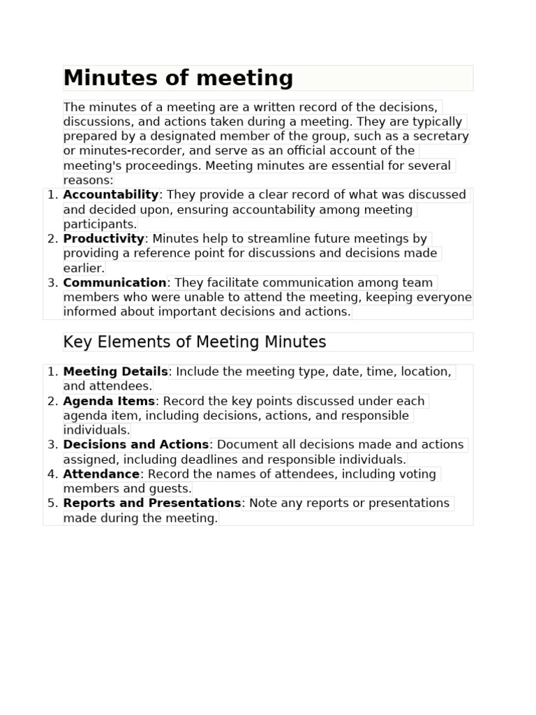 Writing Effective Meeting Minutes | PDF