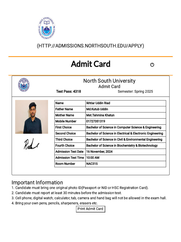 Print Admit Card (1) (2) | PDF