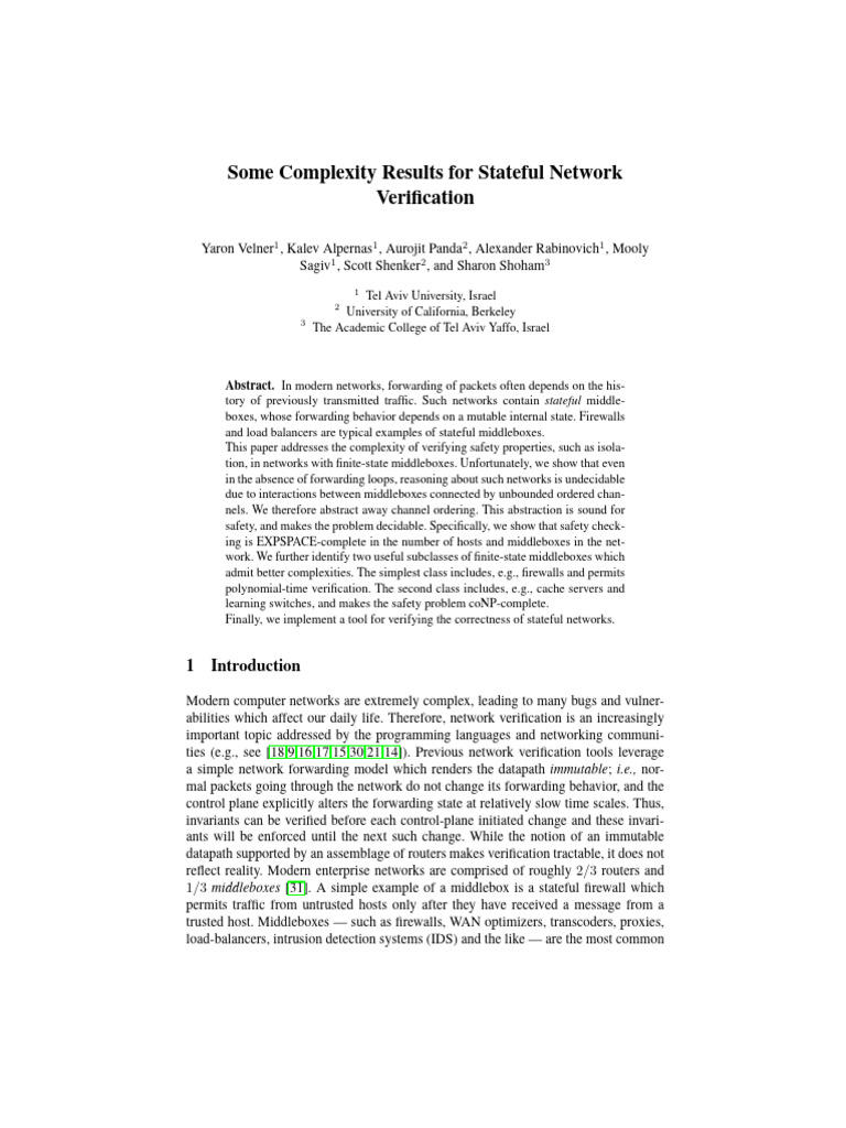 Some Complexity Results For Stateful Network Verification | PDF | Formal Verification | Computer ...