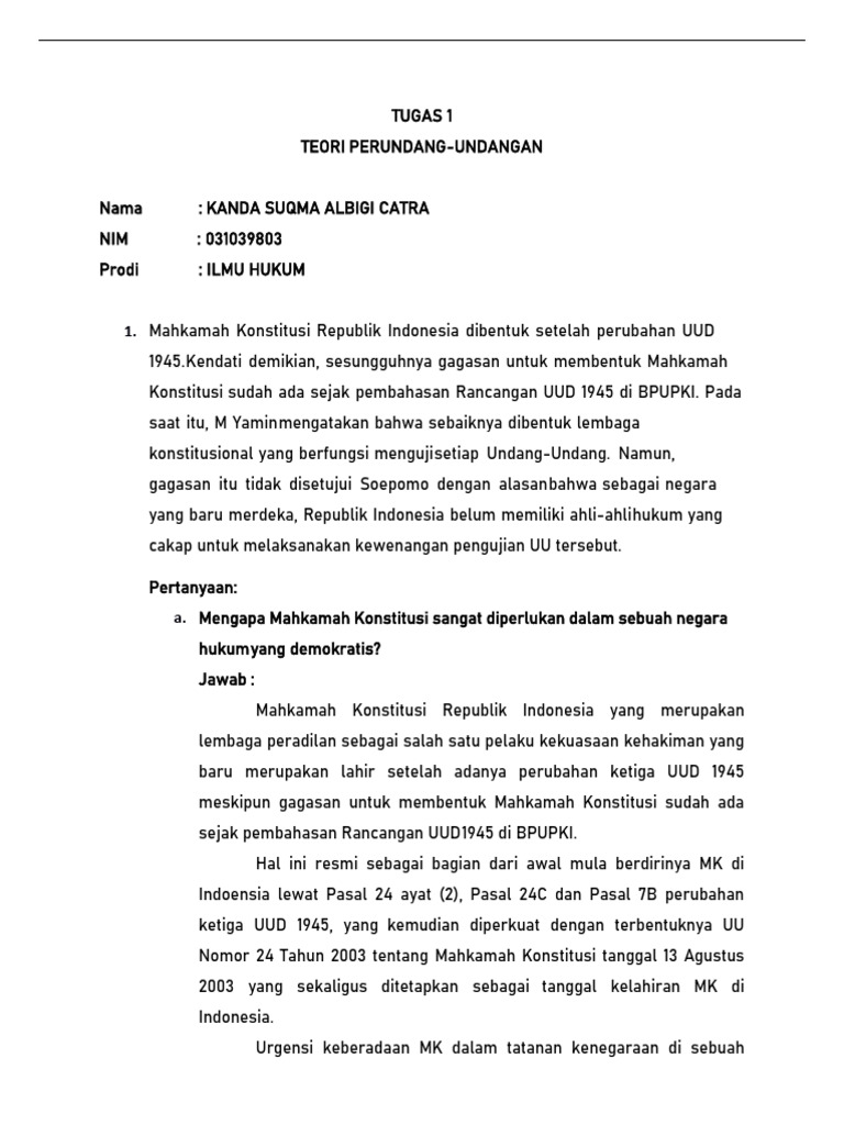 Tugas1 - Teori Perundang Undangan - Kanda Suqma Albigi Catra | PDF | Ilmu Sosial