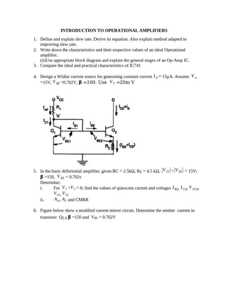INTRODUCTION TO OPERATIONAL AMPLIFIERS QUIZ | PDF | Operational Amplifier | Amplifier