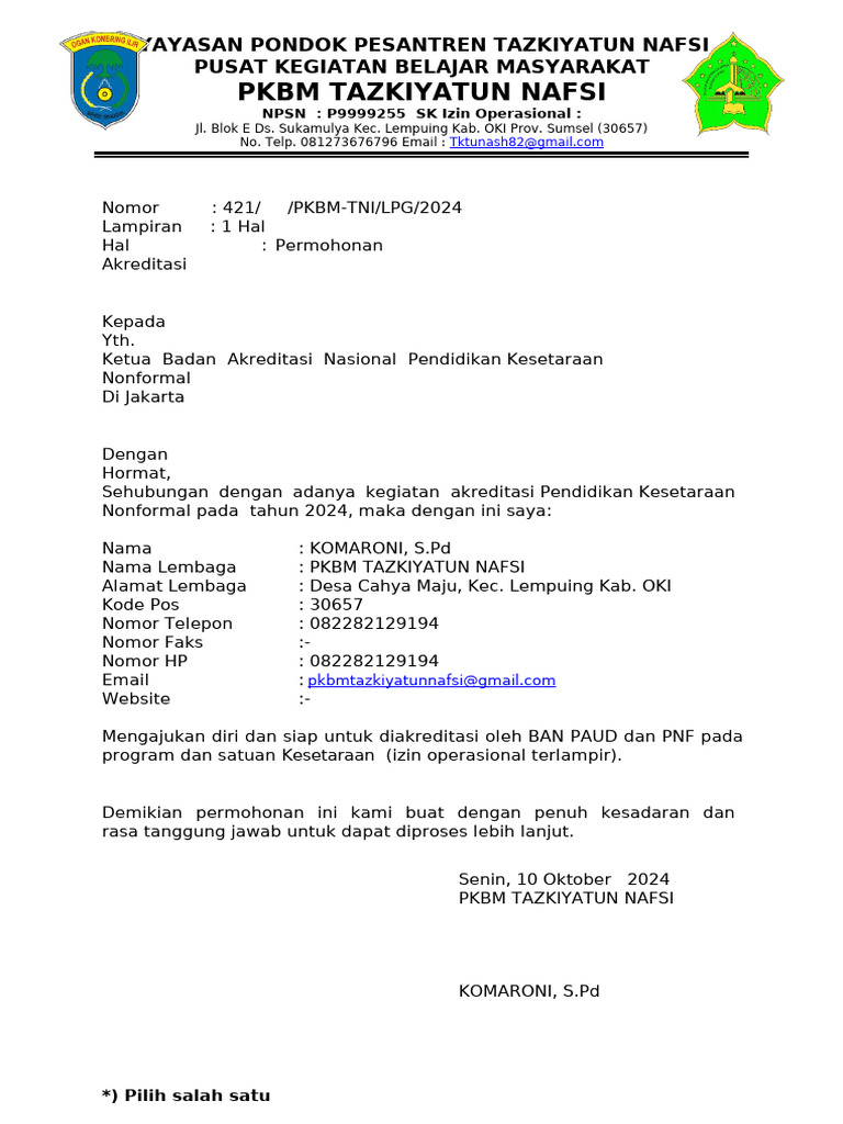 Surat Permohonan Akreditasi | PDF | Karier & Perkembangan