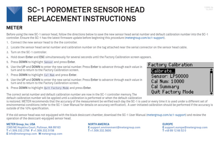 SC-1 Sensor Head Replacement Instructions - Web | PDF | Calibration ...