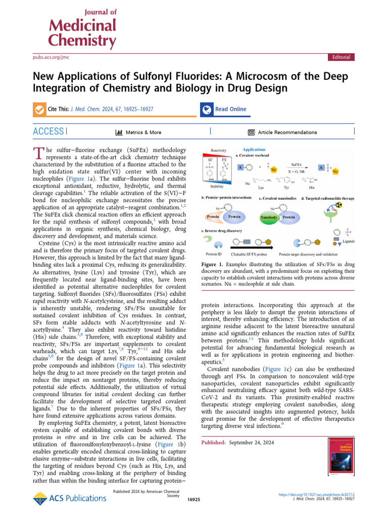 Advancements in Sulfonyl Fluoride Chemistry | PDF | Amino Acid | Cysteine