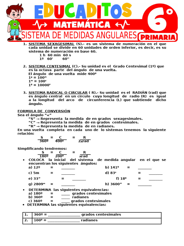 Sistema de Medidas Angulares para Sexto Grado de Primaria | PDF ...