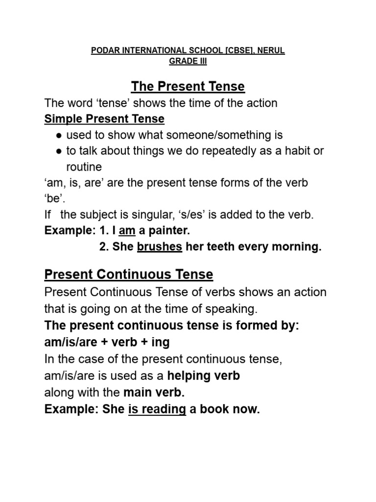 Grade 3 Notebook Work of Present Tense | PDF