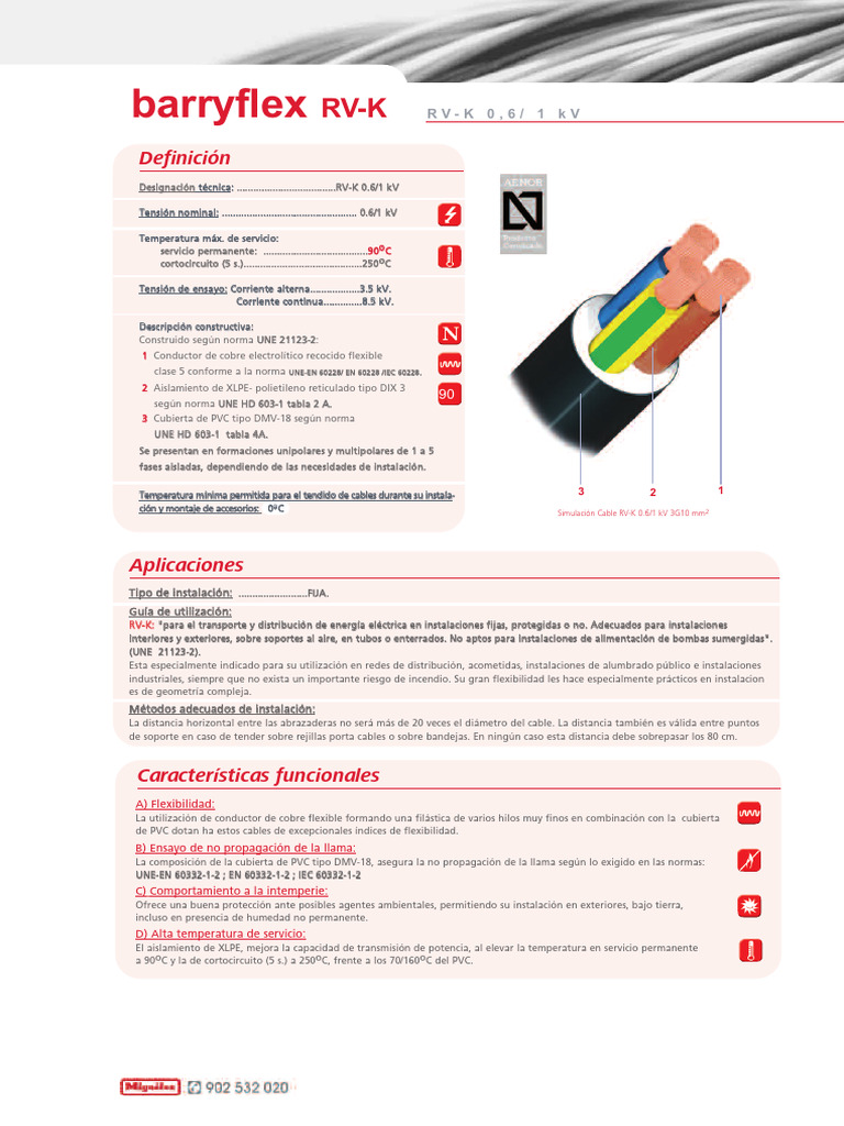 Cable RV-K 5g16mm2 0.61kv Xlpepvc Negro, Cl5 | PDF | Aislador ...