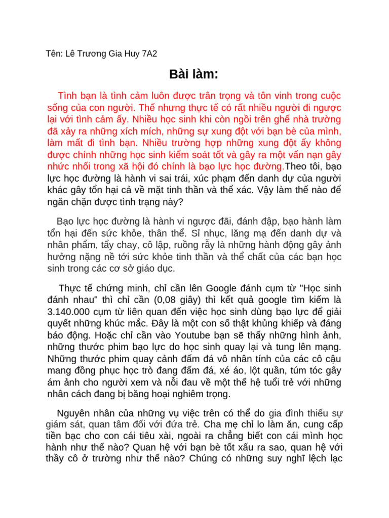 Bài Làm:: Tên: Lê Trương Gia Huy 7A2 | PDF