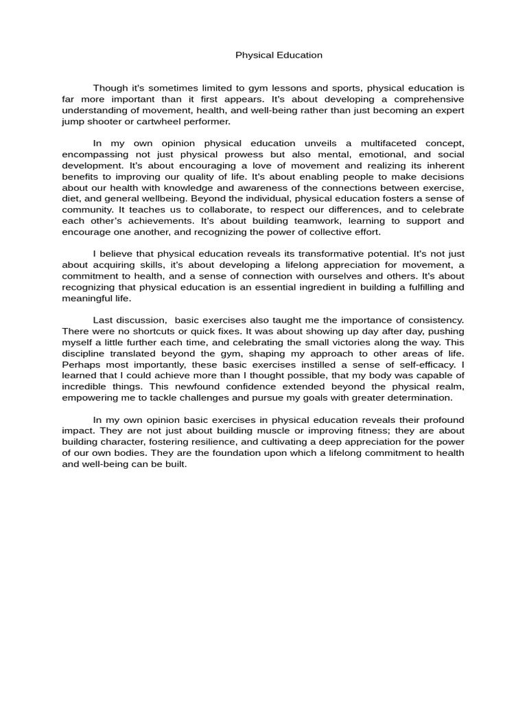 Reflection For Physical Education | PDF | Physical Education | Well Being