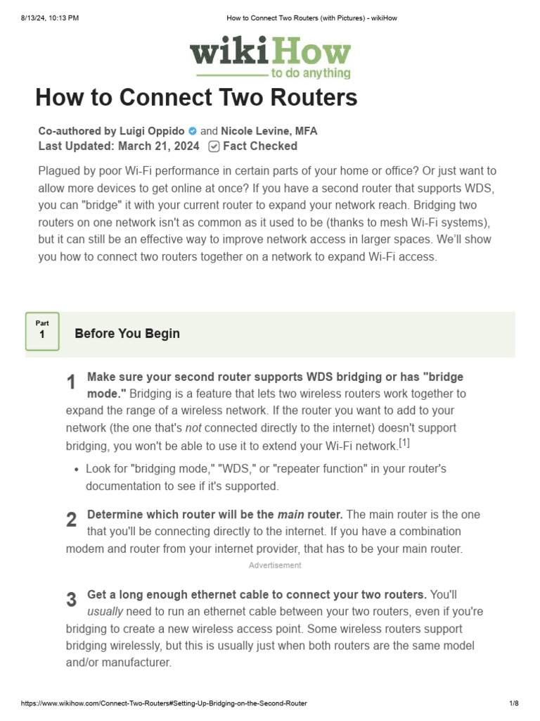 How To Connect Two Routers (With Pictures) - Wikihow | PDF | Computer ...