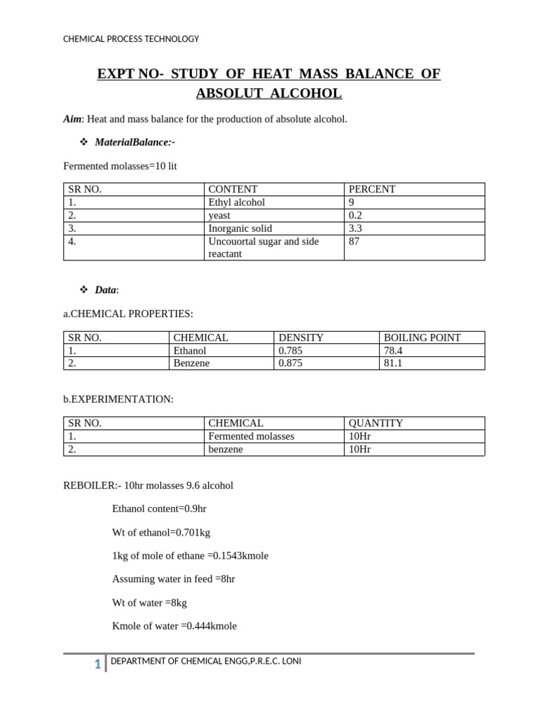 Heat Mass Balance | PDF | Ethanol | Water