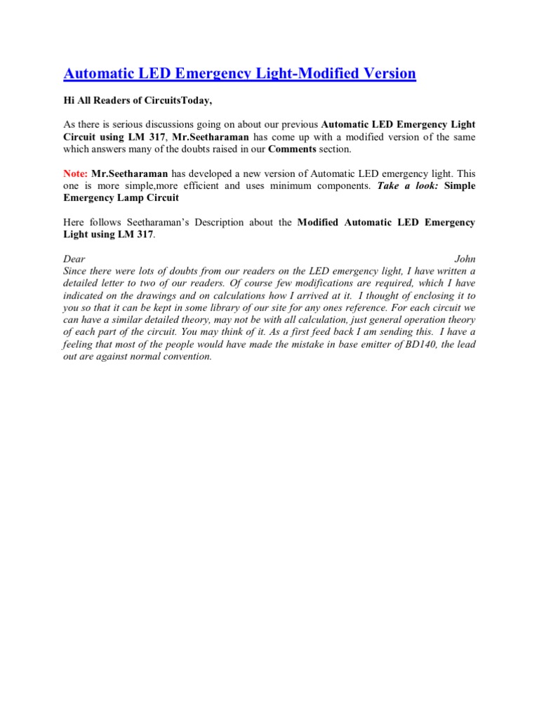 Automatic LED Emergency Light | PDF | Battery Charger | Battery ...