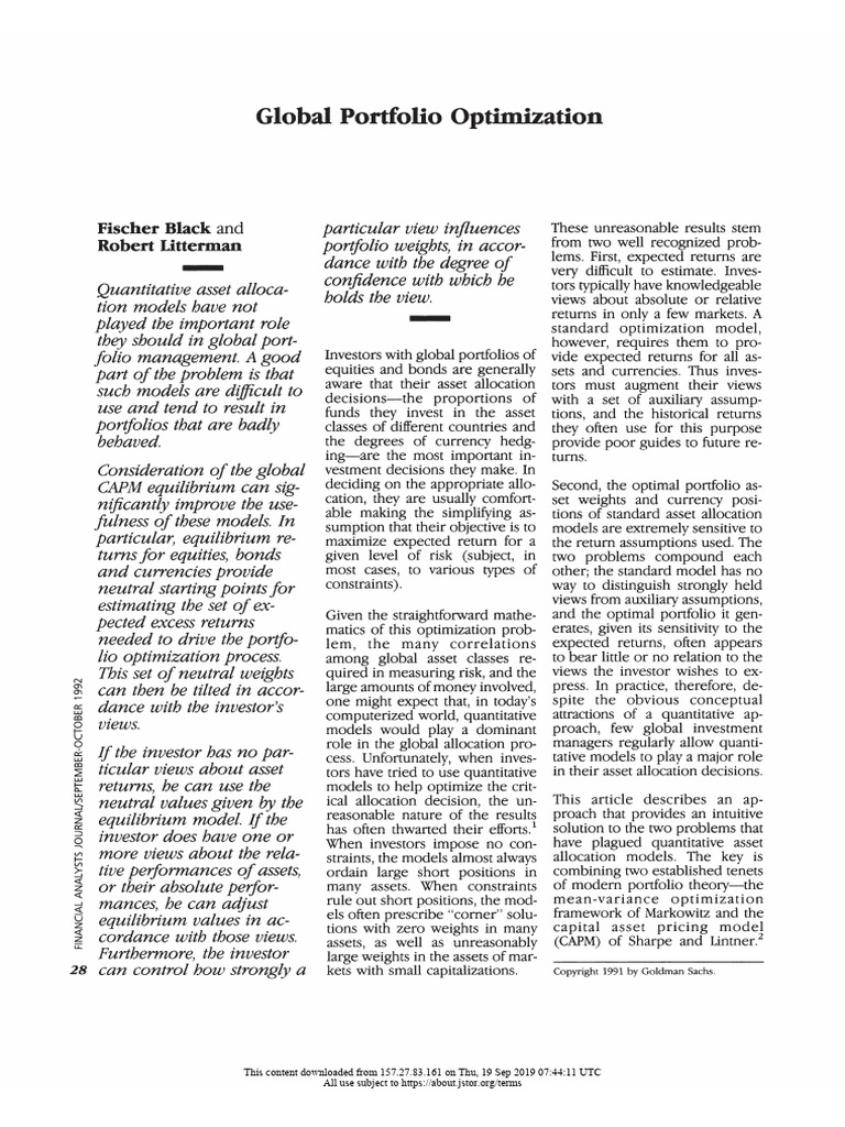 Global Portfolio Optimization | PDF