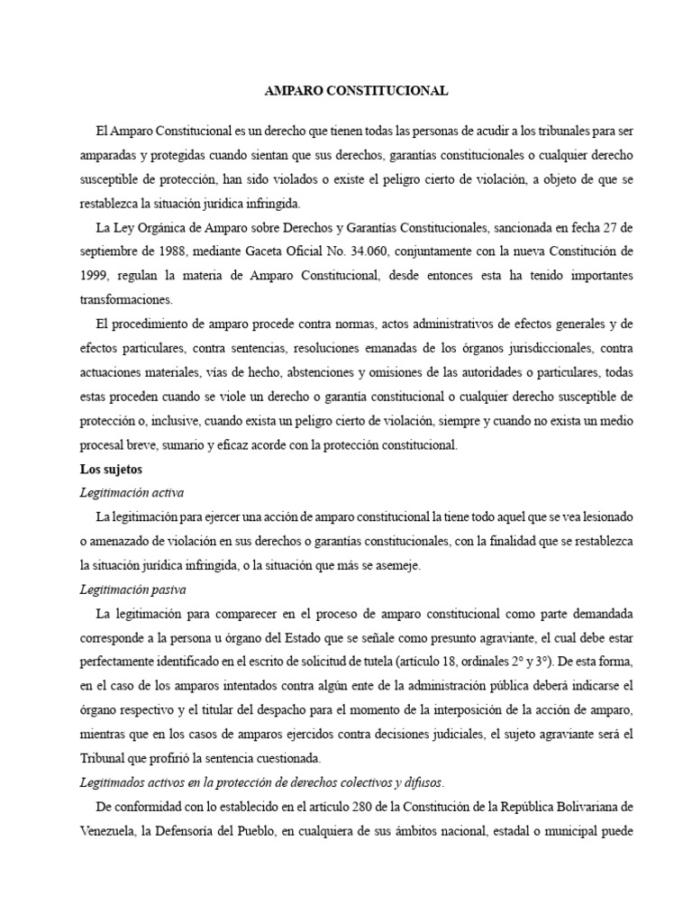 Amparo Constitucional | PDF | Sentencia (ley) | Derecho Constitucional
