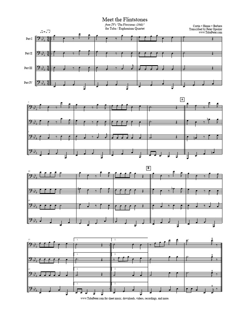Meet The Flintstones by Hanna Barbera Curtin - Score & Parts | PDF ...