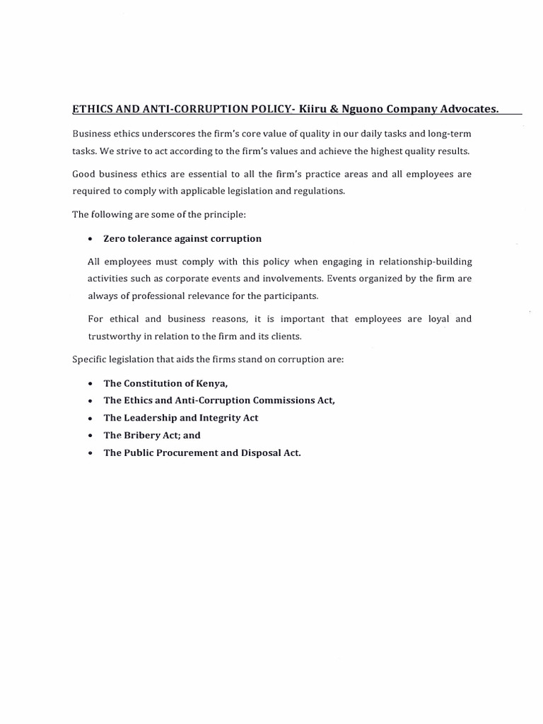Ethics and Anti-Corruption Policy Overview | PDF | Business