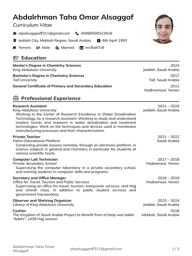 Abdalrhman Taha Alsaggaf - Curriculum Vitae | PDF | Saudi Arabia | Hajj