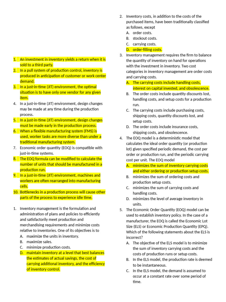 GEN-016-P3-QUIZ-1-INVENTORY-MANAGEMENT-KEY-ANSWER | PDF | Inventory | Lean Manufacturing