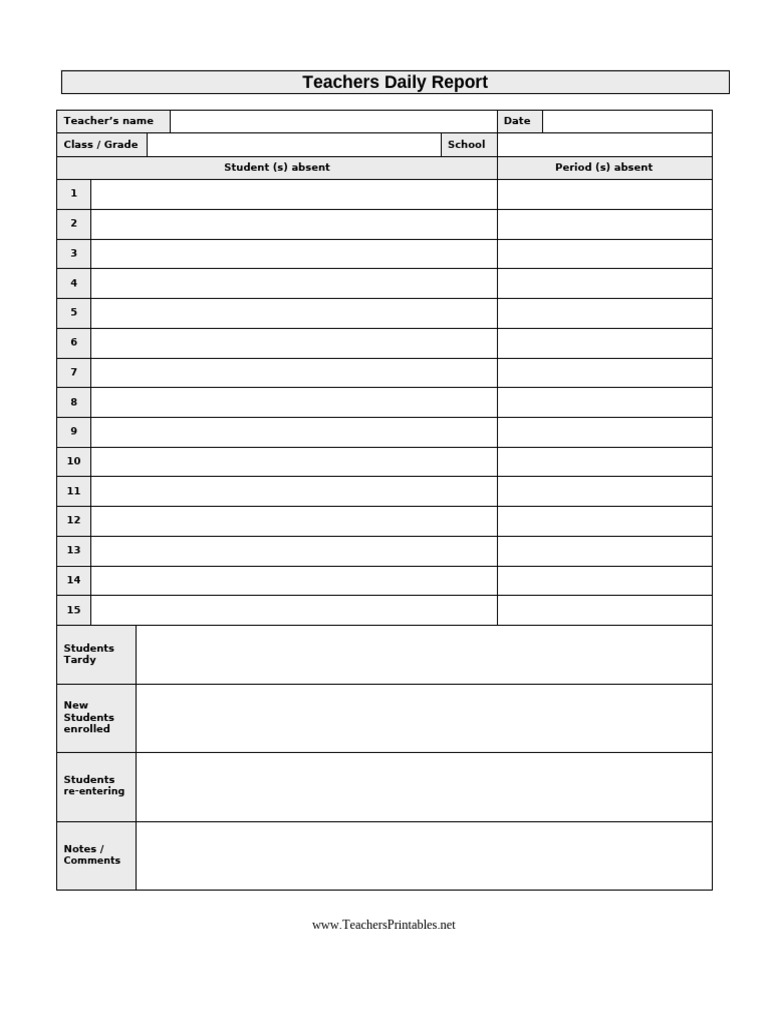 Main Teachers Daily Report Template | PDF
