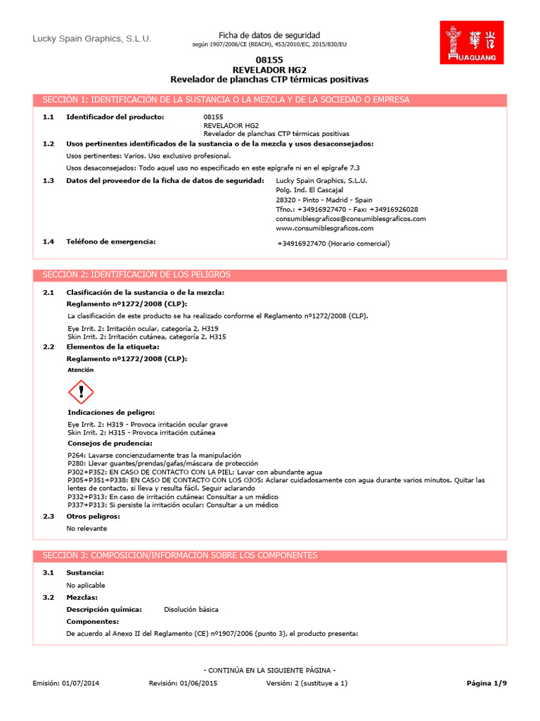 Fds - Revelador Hg2 Hs Esp v2 | PDF | Residuos | Toxicidad