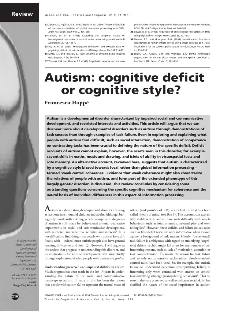 Autism: Cognitive Deficit or Style? | PDF | Theory Of Mind | Autism ...