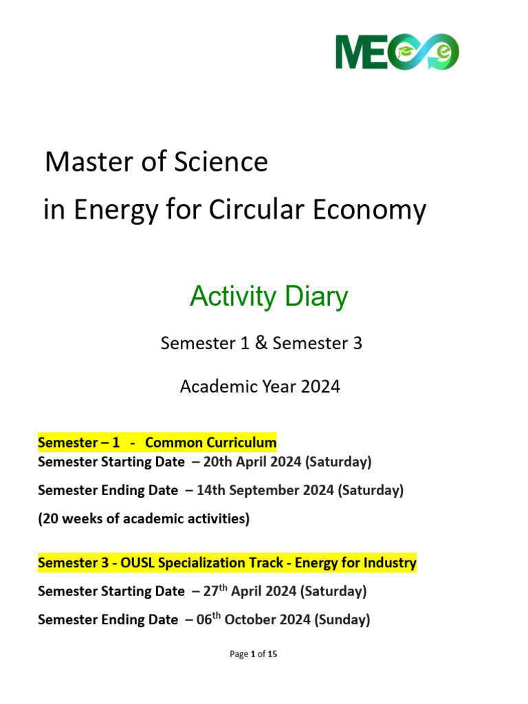 Activity Diary - 1st Semester & OUSL 03rd Semester - 22 April 2024 ...