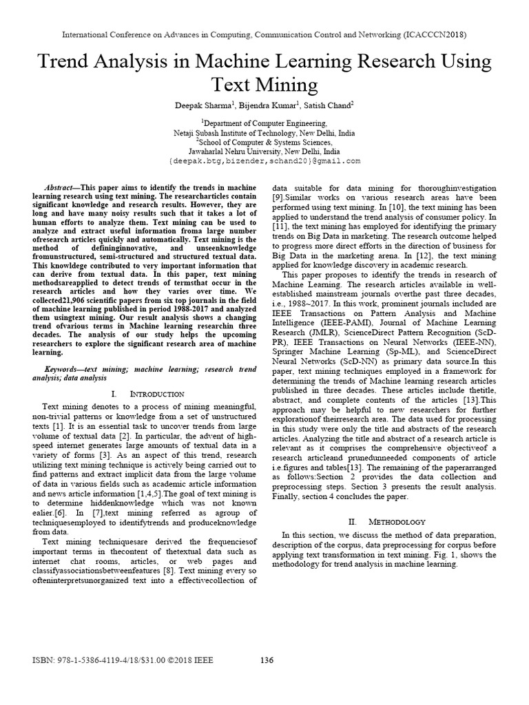 Trend Analysis in Machine Learning Research | PDF | Statistical Classification | Machine Learning