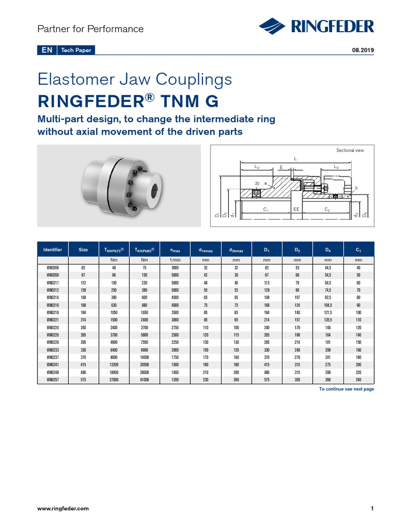 Tech Paper Ringfeder Elastomer Jaw Couplings TNM G en 08 2019 | PDF ...