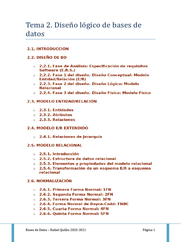 Tema 2 - Diseño Lógico de Bases de Datos | PDF | Base de datos relacional | Bases de datos