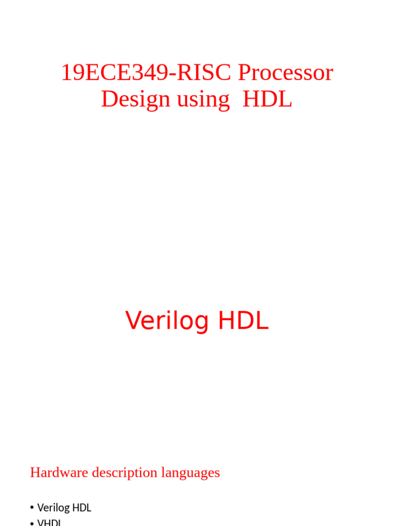 Lec 1 19ece349 Risc Processor Design Using Hdl Verilog Pdf Hardware Description Language