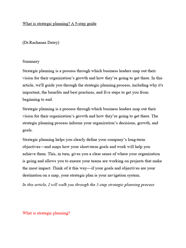 5 Stpes Stratigic Planning Pdf Strategic Planning Strategic