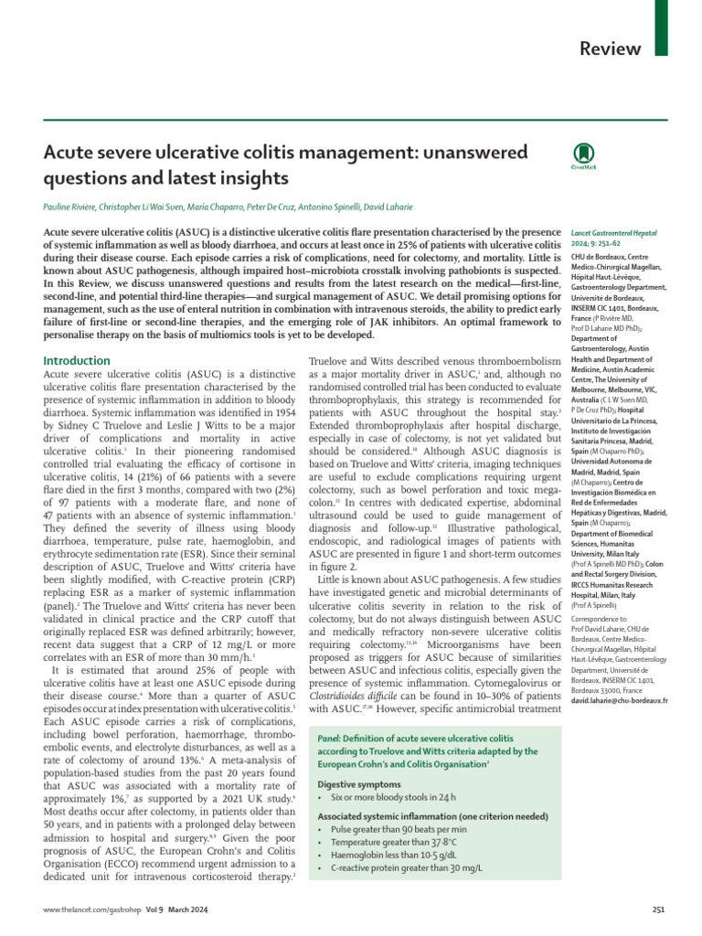 Pauline Rivière Acute Severe Ulcerative Colitis | PDF | Ulcerative Colitis | C Reactive Protein