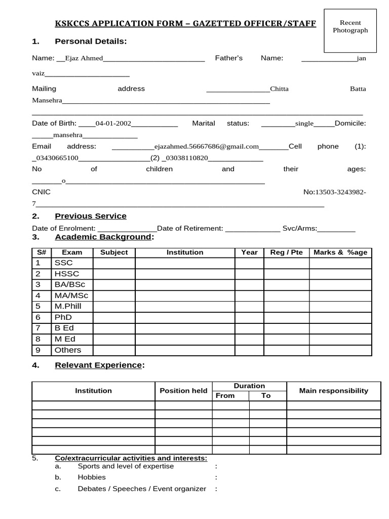 KSKCCS Faculty Application Form 2024 | PDF