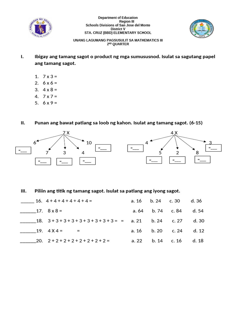 Math 1st Summative Test With Tos q2 | PDF | Mathematics