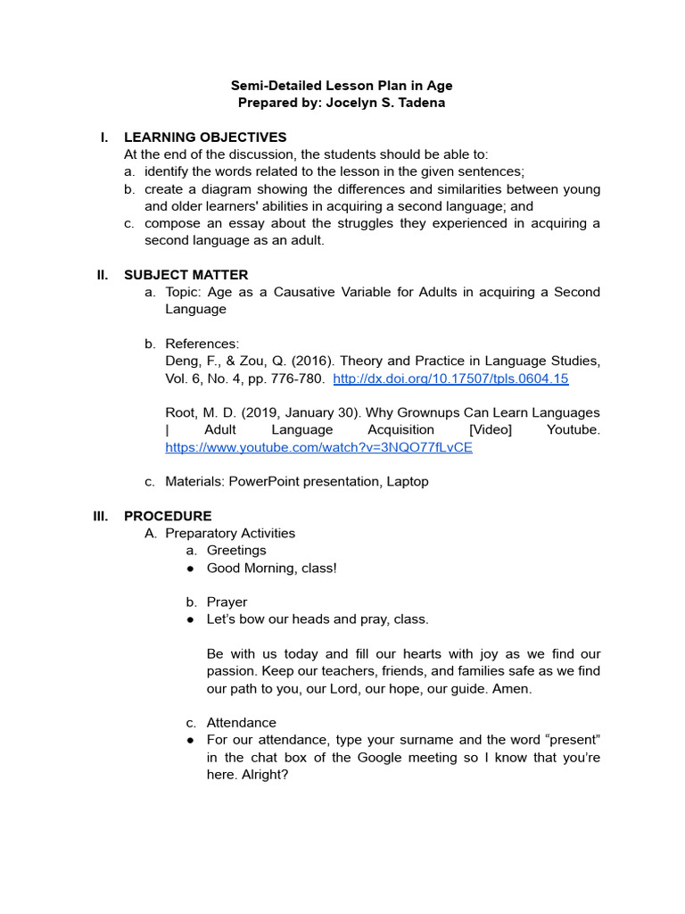Age As A Causative Variable in Second Language Acquisition LP | PDF | Second Language ...