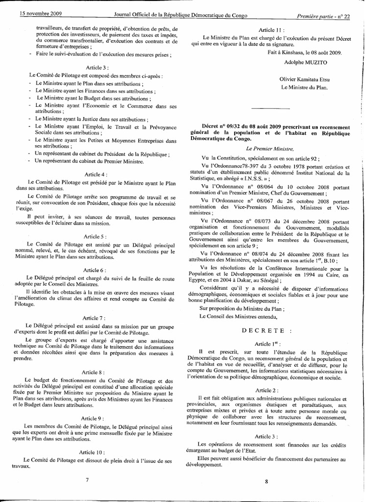 Décret Prescrivant Un Recensement Général de La Population Et de L ...