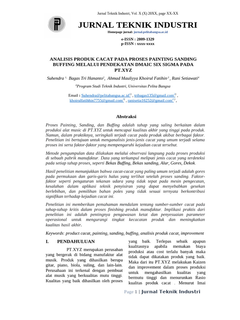 Analisis Produk Cacat Pada Proses Painting Sanding Buffing Melalui ...