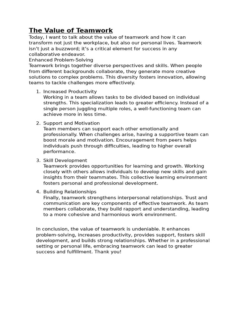 The Value of Teamwork | PDF